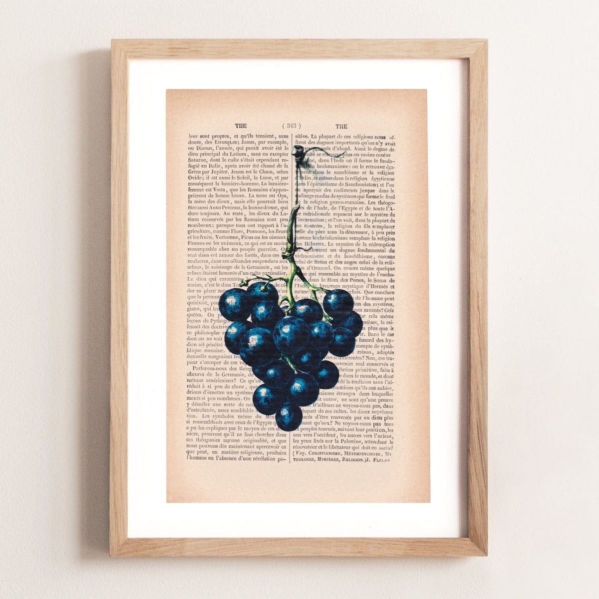 Grapes - Vintage Book Page Fruit Art Print, Kitchen Art Print - Art on ...